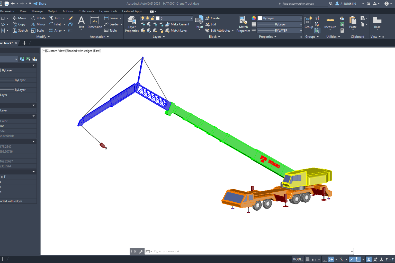 3D model and dynamic block for the crane